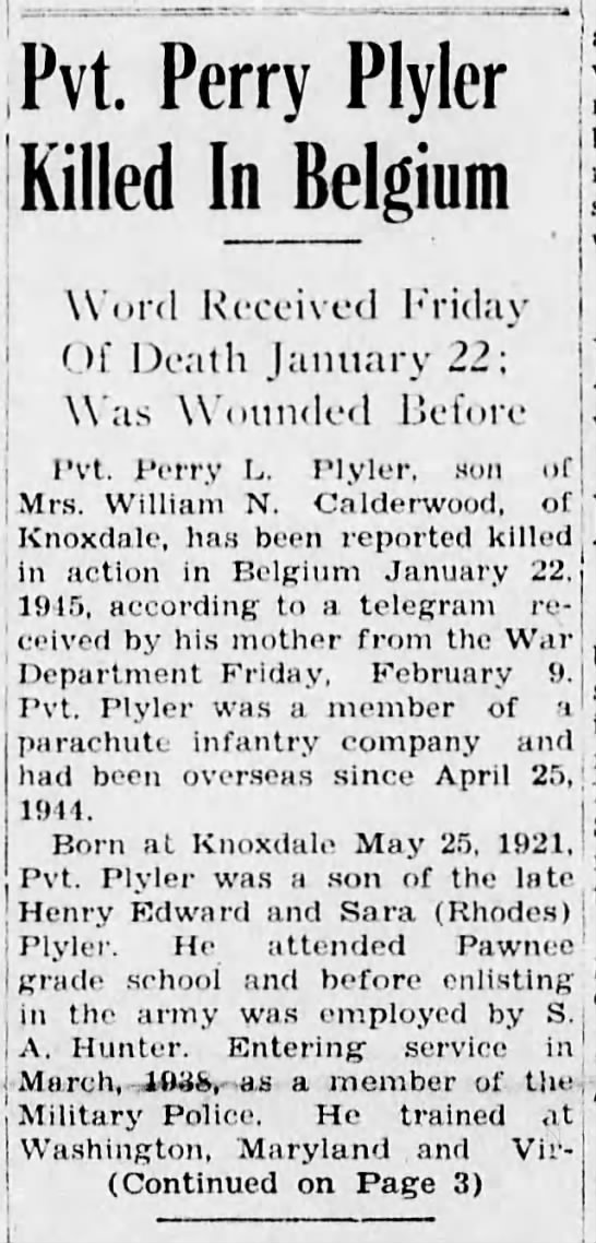 PLYLER PERRY L | The American Overseas Memorial Day Association