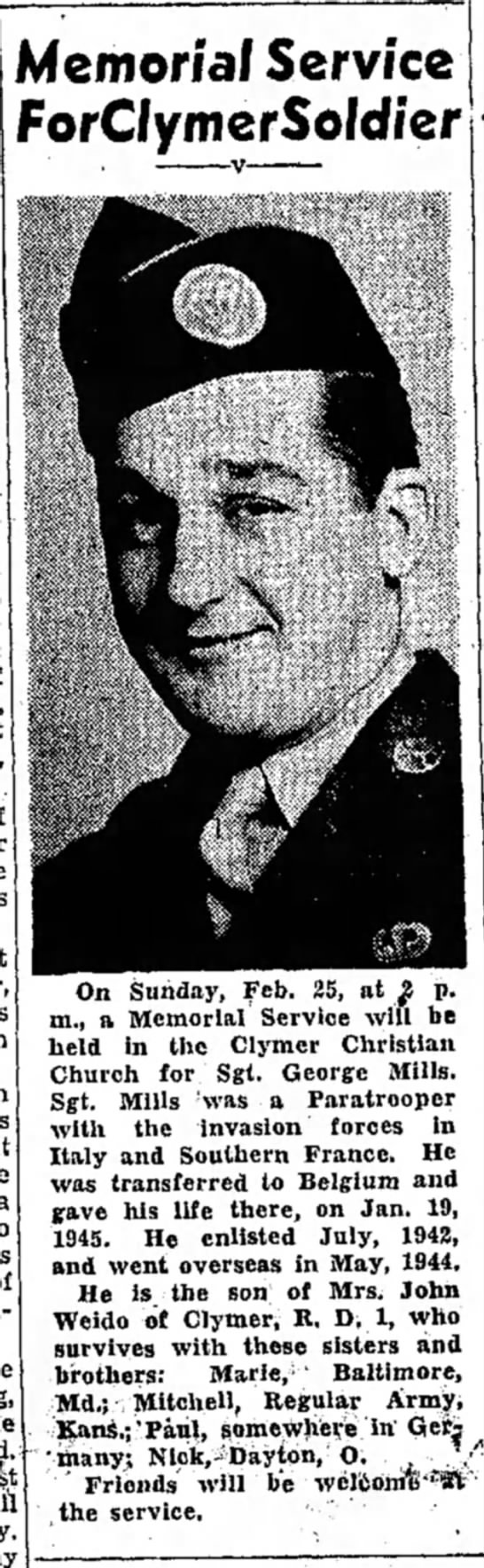 MILLS GEORGE | The American Overseas Memorial Day Association