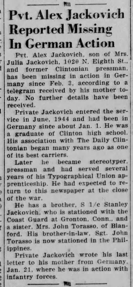 JACKOVICH ALEX | The American Overseas Memorial Day Association